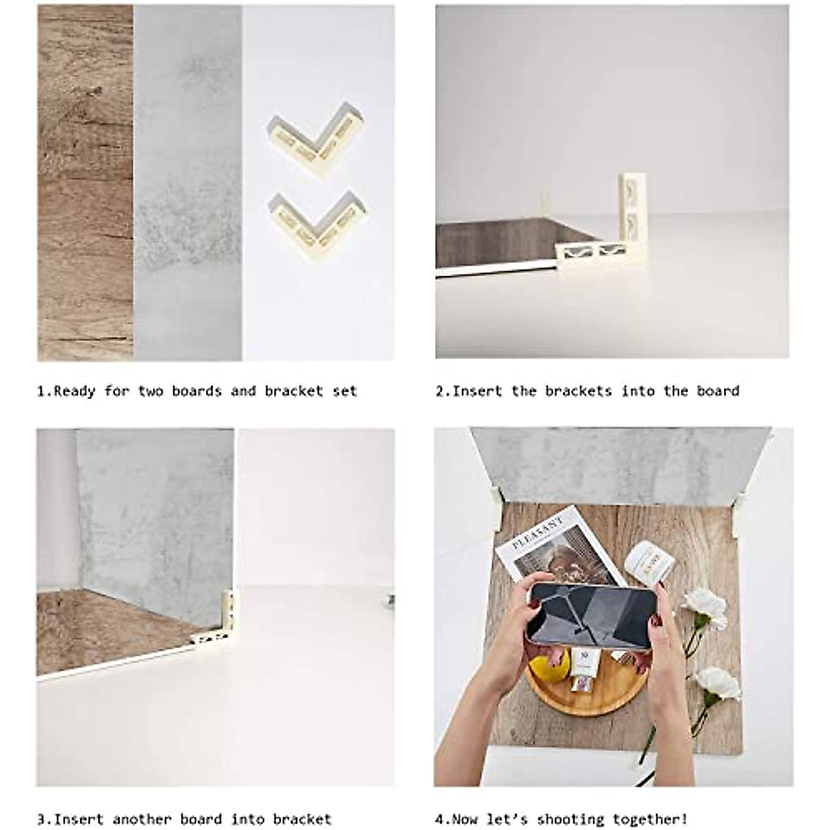 2PCS Double Sided Photo Backdrop Boards for Flat Lay, 24x24IN Wooden Cement Food Photography Background Tabletop Backdrop for Video Shooting, EOAJAFOU