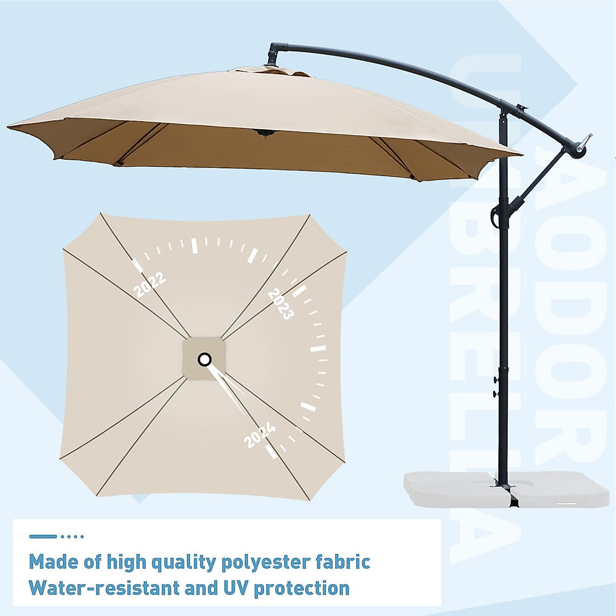 Aoodor Offset Square Patio Umbrella 8.7‘ Cantilever Hanging Market Umbrella Water Resistant UV Protection Brown- Base Not Included