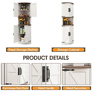 Vabches 64.8" Tall Farmhouse Corner Cabinet with 4 Doors and 5 Storage Shelves, Farmhouse Storage Cabinet with Barn Door Design, Home Space Saver for Living Room, Kitchen, Laundry Room,White