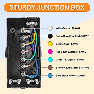 CircleRoad 7 Way Trailer Cord 8 Feet with 7 Gang Junction Box Kit, 7 Way Trailer Wiring Harness Kit and Trailer Breakaway Kit, 12V Emergency Breakaway Switch and Plug Holder, Waterproof, Dustproof