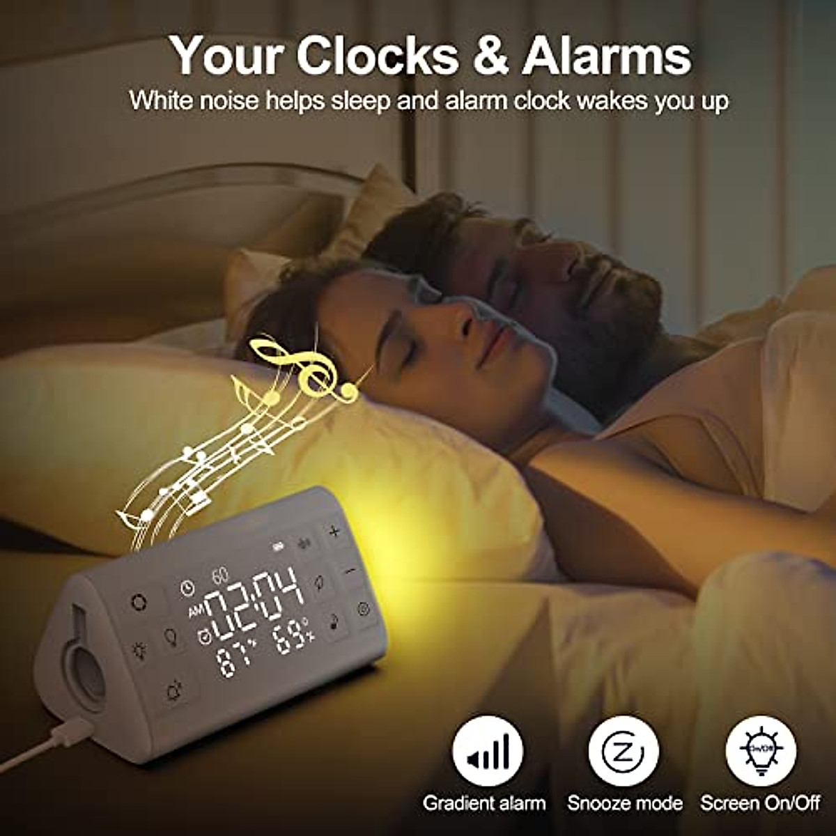 Greengines White Noise Machine with 35 High Fidelity Soothing Sounds, Sleep Sound Machine with 7 Colors Night Lights for Sleeping, Built-in Alarm Clock,Temperature and Humidity for Baby, Adults