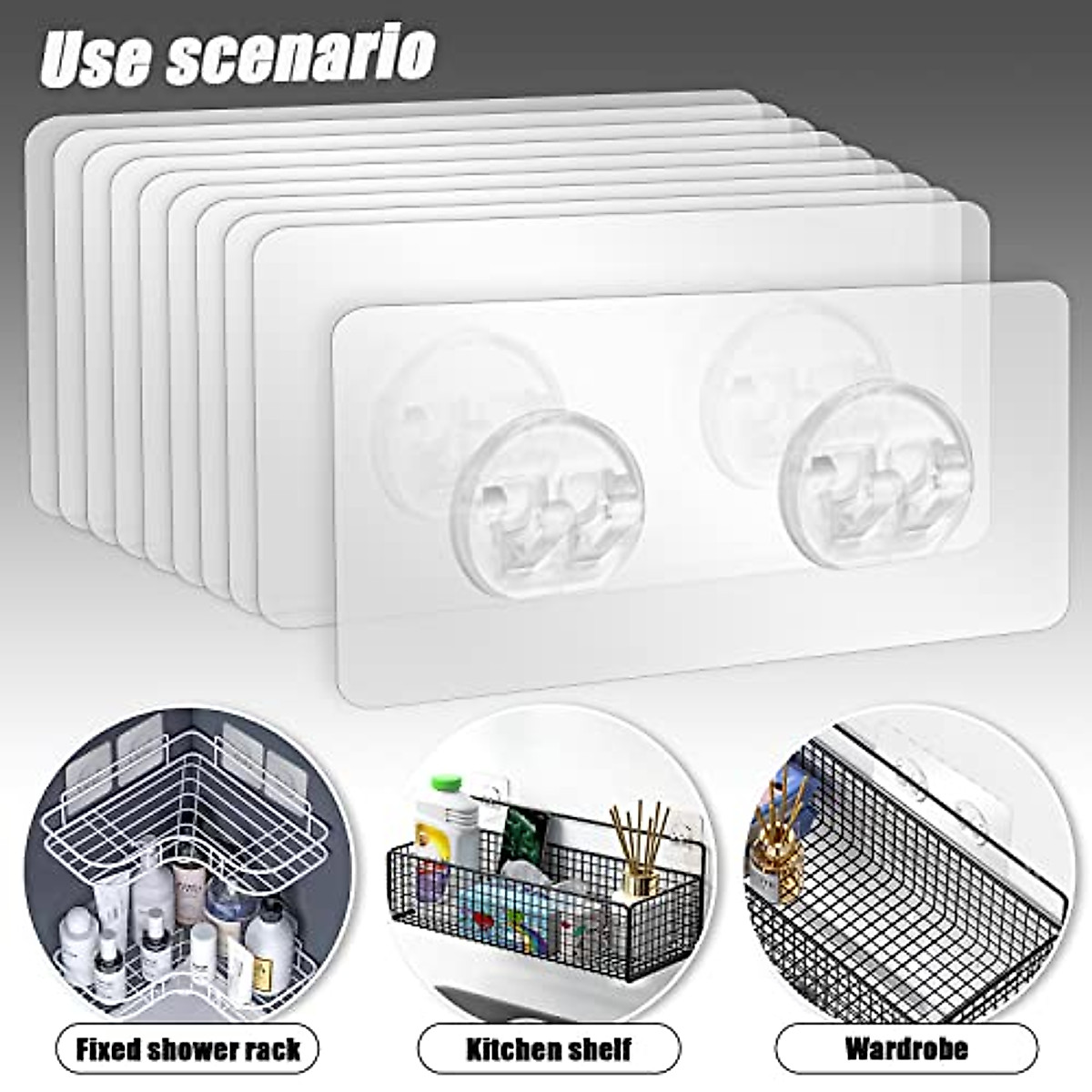 Rcybeo 20 Pack Shower Caddy Adhesive Hooks Replacement, Adhesive Hooks for Shower Strong Sticker Hooks for Bathroom Replacement,No Drilling Shower Kitchen Accessories