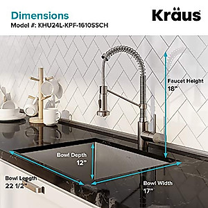 KRAUS 24-inch 18 Gauge Pax Laundry and Utility Sink Combo Set with Bolden 18-inch Kitchen Faucet and Soap Dispenser, Stainless Steel Chrome KHU24L-1610-53SSCH