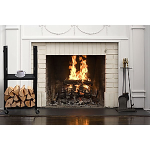 RINLAIN Firewood Rack Outdoor Log Rack with Hooks Holder and Wheels, Stand Firewood Rack Indoor (15.6 x 11.7 x 31.5, Black)