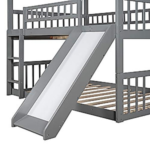 DEYOBED Full Over Full Over Full Wooden Triple Bed Bunk Bed with Slide and Ladders - Ultimate Sleep and Play Solution for Kids, Teens, Adults