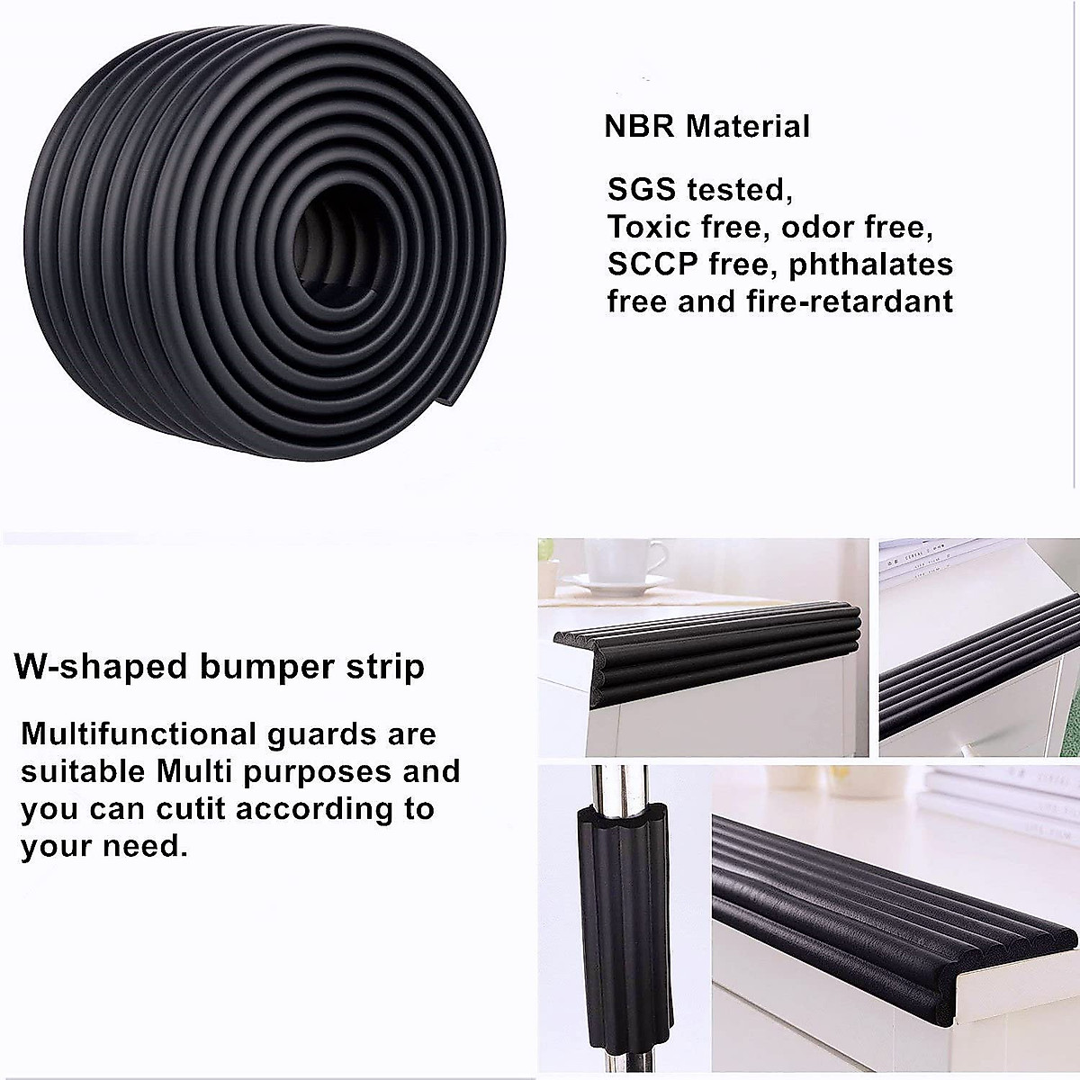 Baby Proofing Table Corner Edge Protectors Cushion 13ft- Thickened Child Safety Furniture Bumper & Table Protectors. Pre-Taped Corners(W Black)