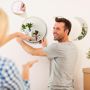 YUBAIHUI 5pcs Boho Home Wall Decor Moon Phase Decorative Mirror Set Acrylic Bedroom Bohemian Decoration Self Adhesive Ornament Living Room Decor (Beige)