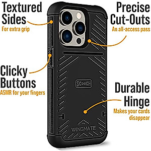 Scooch iPhone 14 Pro Case with Card Holder [Wingmate] iPhone 14 Pro Wallet Case with Hidden Card Slot and RFID Protection, Holds Up to 4 Cards, Military Grade Drop Protection, Black