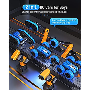 Toys for 5-12 Year Old Boys, 2 in-1 Rc Stunt Car for Kids and 2.4Ghz 4WD 360° Rotating with Headlights, Cool Remote Control Car Present Christmas Birthday Gifts for Kids Aged 4+