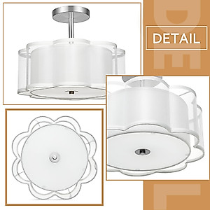 FRIDEKO HOME 3-Light Semi Flush Mount Ceiling Light Fixture Bedroom Light Fixtures with Double Fabric Shade Modern Close to Ceiling Lamps for Living Room Dining Room Kitchen Hallway Entry Foyer