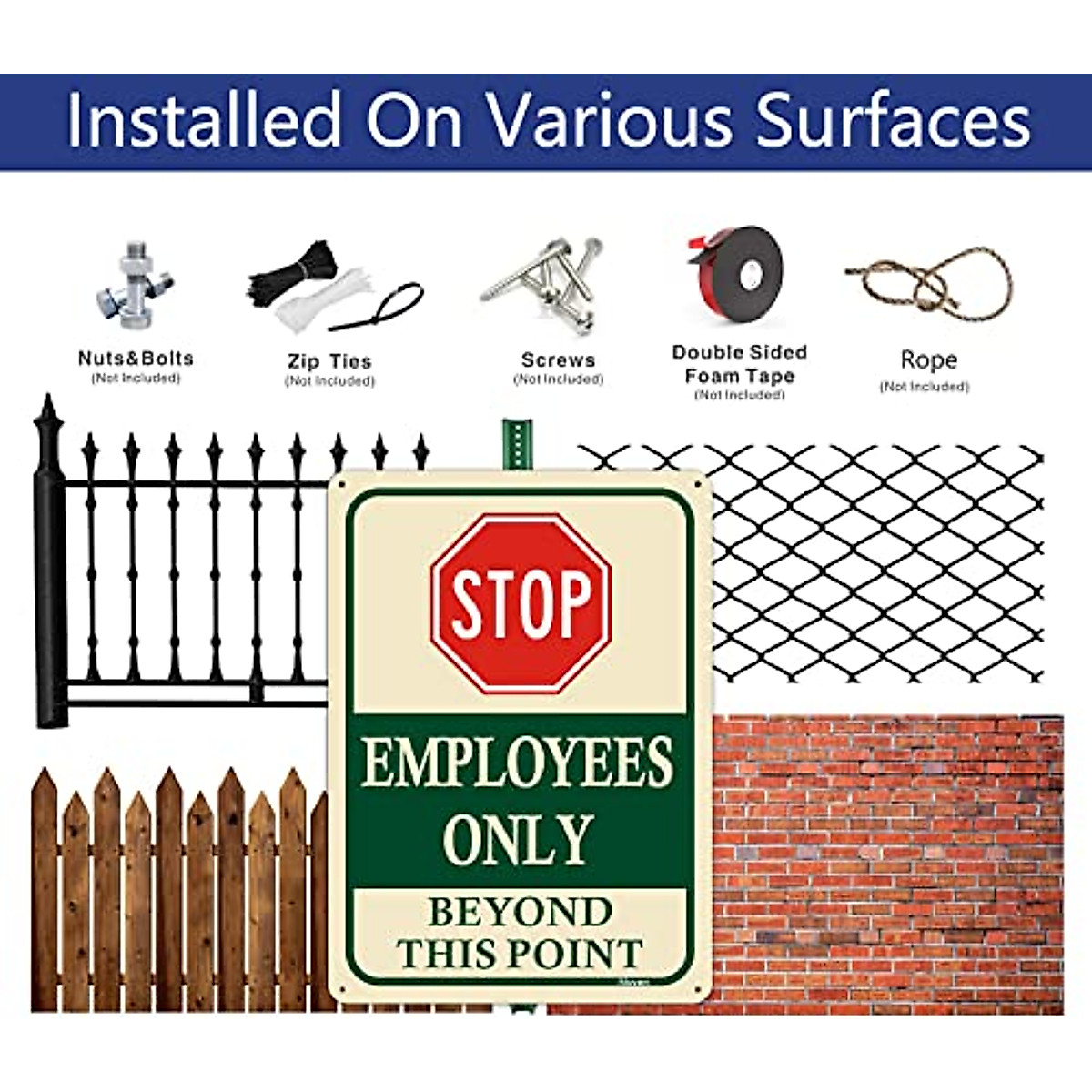 Employees Only Beyond This Point Signs 10"x7" Stop Do Not Enter Signs Restricted Area Signs Metal Reflective Rust Free Aluminum UV Protected Waterproof Easy Mounting Outdoor Use 2 Pack