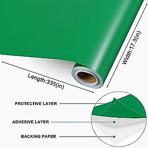 Fixwal 17.3" x 335" Green Peel and Stick Wallpaper, Contact Paper for Cabinets, PVC Removable Wallpaper Green Textured Wall Covering for Desk Drawer Shelf Liner