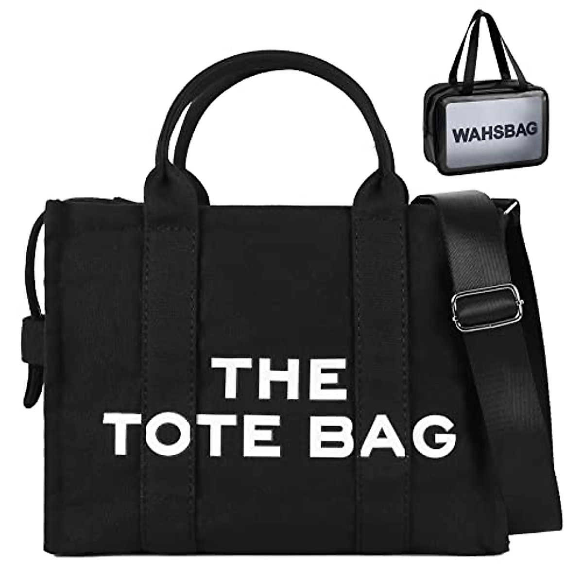 Canvas Tote Bags for Women, Travel Shoulder Bag, Crossbody Hobo Bag, Women Handbag, Tote Purse with Zipper, for Travel, School, Work (Canvas - Black)