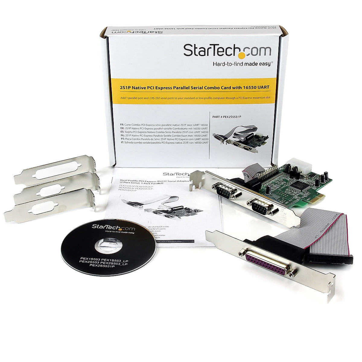 StarTech.com 2S1P Native PCI Express Parallel Serial Combo Card with 16550 UART - PCIe 2x Serial 1x Parallel RS232 Adapter Card , TAA (PEX2S5531P)