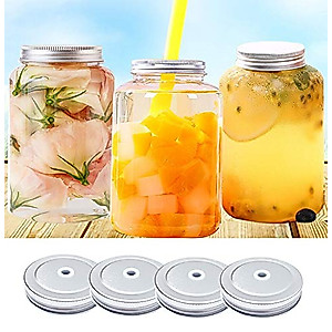 Luckkyme Mason Jar Lids, 20 Pieces Bottle Cap with Straw Hole/Silicone Rings Compatible with Mason Jar