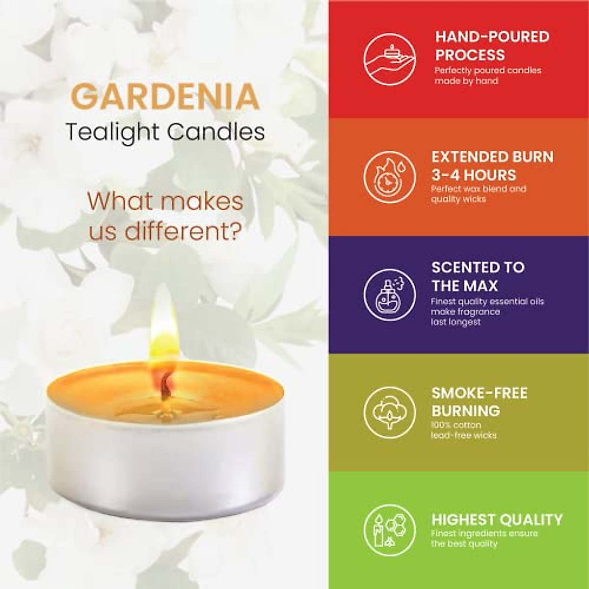 Gardenia Candle Scented Candles Tea Lights Candles - Gardenia Candle - 30 Pack - Gardenia Candle Tea Lights with 3-4 Hour Burn Time Tea Candles - TeaLight Candles for Holiday, Wedding and Home