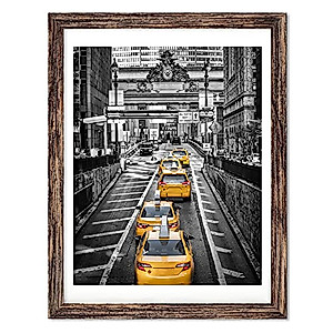 Finefrarm 12x16 Frames Display Pictures 11x14 with Mat or 12x16 Photo Without Mats Farmhouse Distressed Brown Picture Frames Wall Art for Living Room Wall Mounting Decor