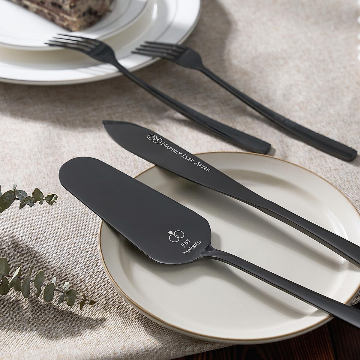 AW BRIDAL Black Wedding Cake Knife and Cutter Set with Forks, Mr and Mrs Cake Cutting Set Pie Pastry Servers for Engagement Anniversary Wedding Bridal Shower Gifts