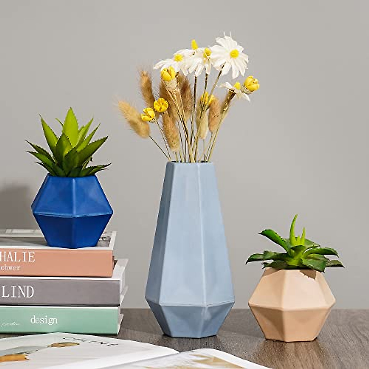 PROGUP Home Décor Boho Vase Set- 3 Small Vases, Modern Rustic Farmhouse Decor,Decorative Vase for Pampas Grass & Dried Flowers,Table, Bookshelf, Mantel and Entryway Decor