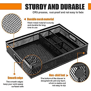 HOPECK Desk Drawer Organizer Tray for Office and Home, Metal Mesh Desk Organizer Storage Basket, 12.2 x 8.9 x 2.48inch，Black