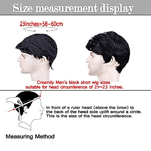 Creamily Mens Wig Short Hair, Mens Hair Replacement Wigs Realistic Mens's Black Wig for Men Synthetic Hair Full Wig for Male Guy Christmas Daily Wear
