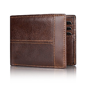 Swallowmall Mens Wallet RFID-Blocking Genuine Leather Slim Bifold Wallets for Men Leather Wallets Minimalist Front Pocket ID Window 8 Cards Holders Gift Box