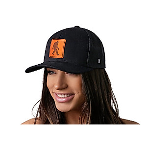 HAKA Bigfoot Hat Camping Hat – Mesh Outdoors Trucker Hat for Men & Women, Adjustable Snapback Baseball Cap, Golf Hat - Leather Black