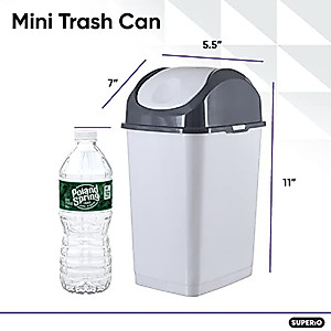 Superio 1.25 Gal Mini Plastic Trash Can with Swing Top Lid, Small Grey Waste Bin for Countertop, Desk, Vanity, Bathroom 5 Quart (WhiteSmoke/Grey)