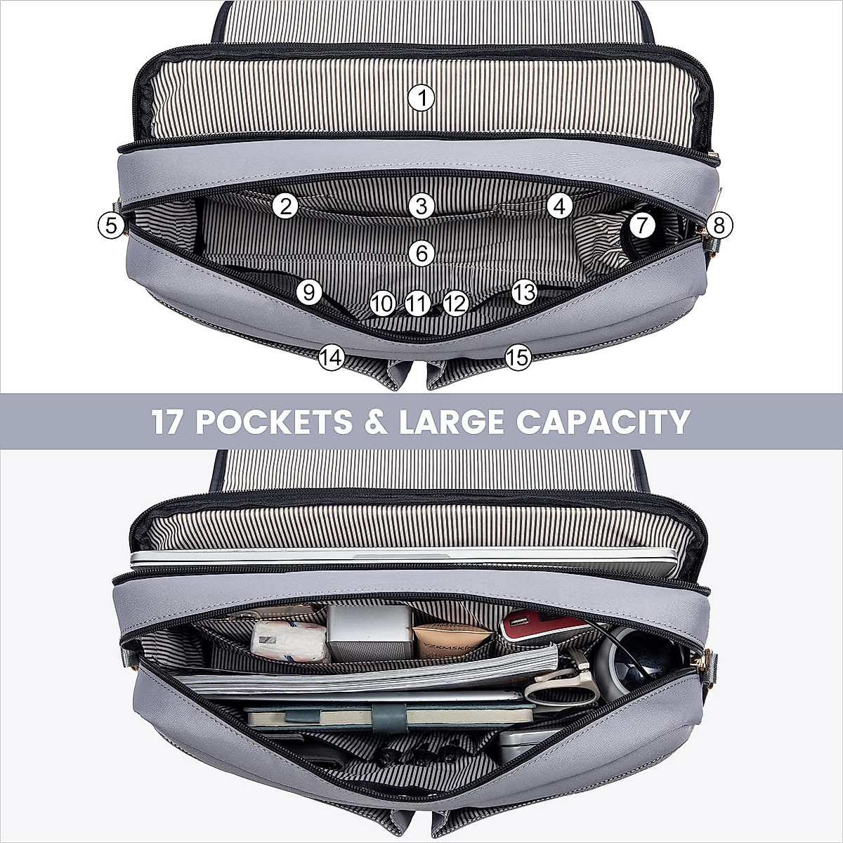 LOVEVOOK Laptop Bag for Women, 15.6 inch Large Capacity Computer Briefcase Sleeve Case, Messenger Shoulder Bag Office Business Work Purse Tote Bags for Women Travel Gifts, Black-grey