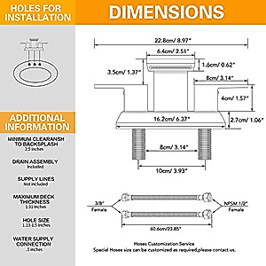 BESy Black 4 Inch Centerset 2 Handle Waterfall Stainless Steel Bathroom Faucet, Morden Two Handle Deck Mounted Two Handle Bathroom Sink Faucet with Supply Hoses, 3 Hole