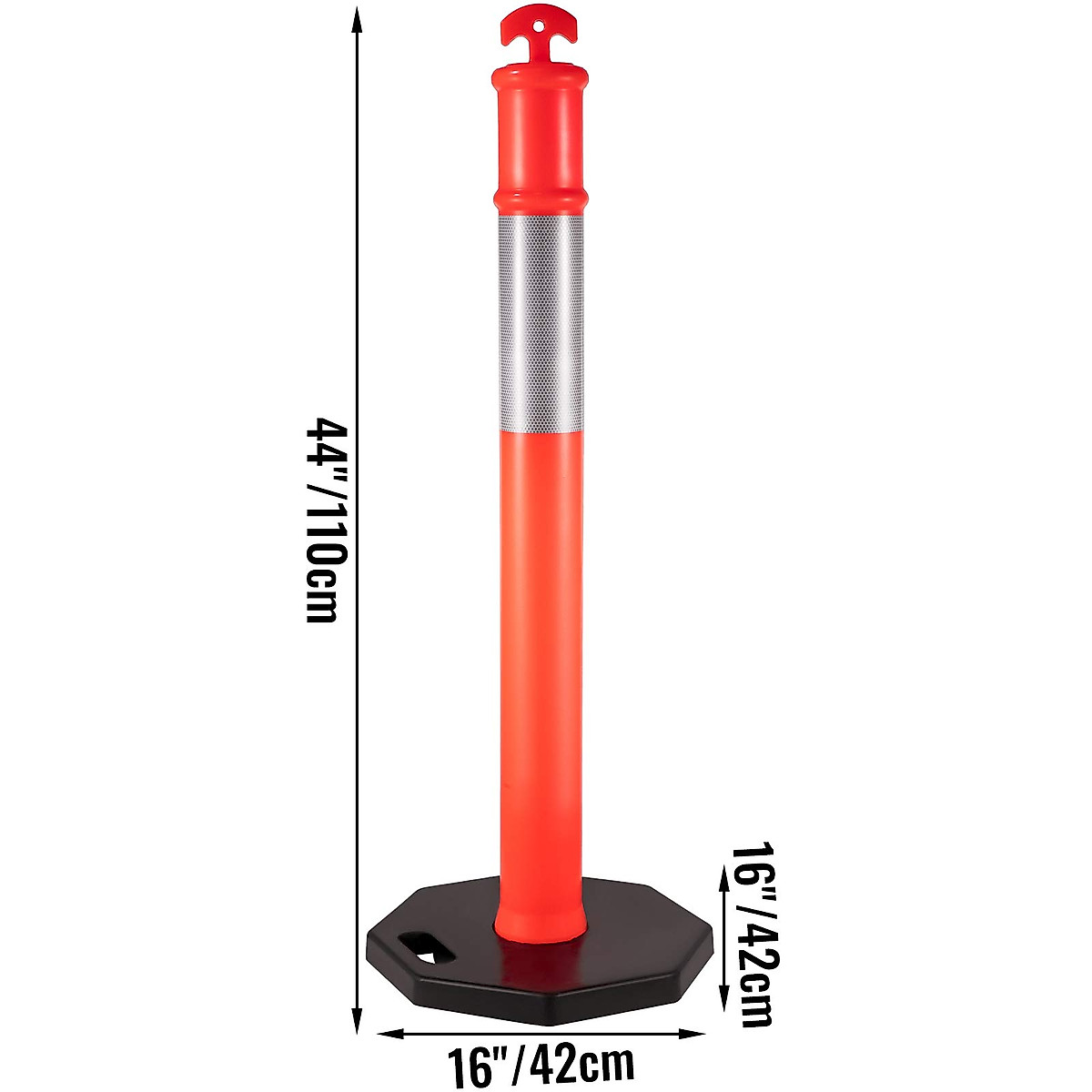 VEVOR 12Pack Traffic Delineator Posts 44 Inch Height, Channelizer Cones Post Kit 10 inch Reflective Band, Delineators Post with Rubber Base 16 inch for Construction Sites, Facility Management etc