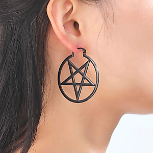 LIKGREAT Large Pentagram Earrings for Women Pentacle Buckle Hoop Earrings Pagan Wiccan Earrings Halloween Party Jewelry (pentacle in circle, black)