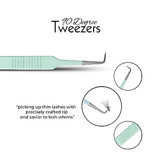 SIVOTE Lash Tweezers for Eyelash Extensions, Set of 3 - Volume, Volume Boot, Slim 90 Degree Tweezers with Fiber Tips in Pastel Colors, Ideal for Mega, Volume & Russian Lashes - Includes Leather Pouch