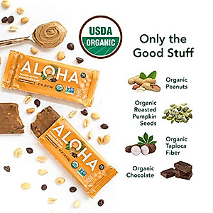 ALOHA Organic Plant Based Protein Bars |Peanut Butter Chocolate Chip | 12 Count, 1.98oz Bars | Vegan, Low Sugar, Gluten Free, Paleo, Low Carb, Non-GMO, Stevia Free, Soy Free, No Sugar Alcohols
