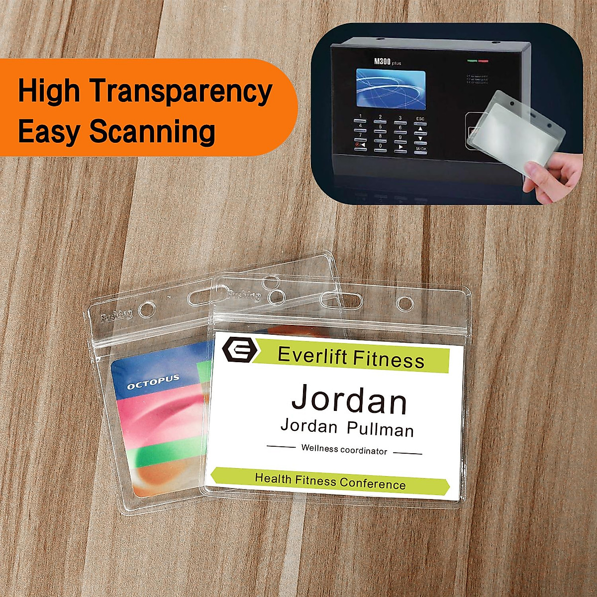 Fushing 100 Pcs Clear Plastic Horizontal Name Tag Badge ID Card Holders