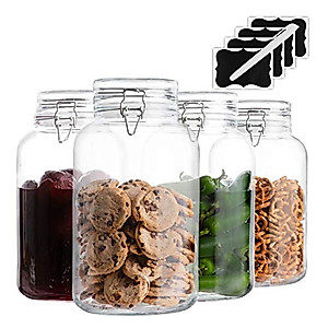 Glass Jars with Airtight Lid | Glass Airtight Food Storage Containers | Clear Leak Proof Rubber Gasket and Clamp Lid [Set of 4-1 Gallon Jars]