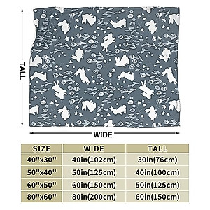 JSHXJBWR Cute Easter Seamless Bunnies Flowers Easter Eggs Throw Blanket Warm Cozy Lightweight Blankets Easter Rabbit Flannel Blanket for Sofa Couch Bed Office Holiday Decorative 60"X50"