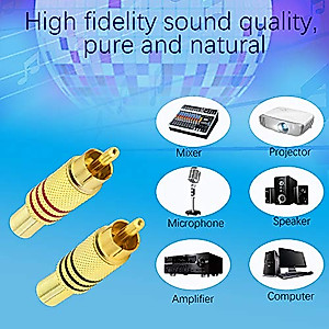 PNGKNYOCN RCA Stereo Connector Plug with Spring Coax Audio Solderless Gold Plated Adapter for Repair Speaker Cables（4-Pack）