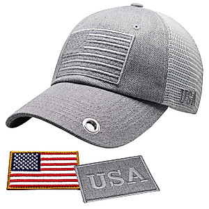Antourage American Flag Unconstructed Hat for Men and Women Twill Mesh Snapback Baseball USA Flag Cap + 2 Patriotic Patches ((52) Grey Classic Mesh Snapback with Keyhole)