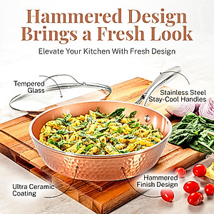 GOTHAM STEEL Hammered 15 Pc Copper Pots and Pans Set Non Stick, Kitchen Cookware Sets, Pot and Pan Set, Ceramic Cookware Set, Non Toxic Cookware Set, Non Stick Pots and Pan Set, Dishwasher Safe