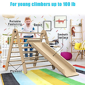 Baoniu Triangle Climbing Toys, Stable Climbing Toys for Toddlers with Climbing and Sliding Ramps, 2 in 1 Foldable Wooden Activity Triangle Climber, Safety Indoor Kids Climbing Toys for Toddlers