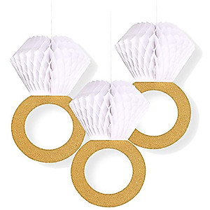 Bachelorette Party Decoration Set|Gold Glitter Engaged Banner|Honeycomb Diamond Ring Hanging Decorations(3pcs)|Wedding and Bridal Shower Decoration