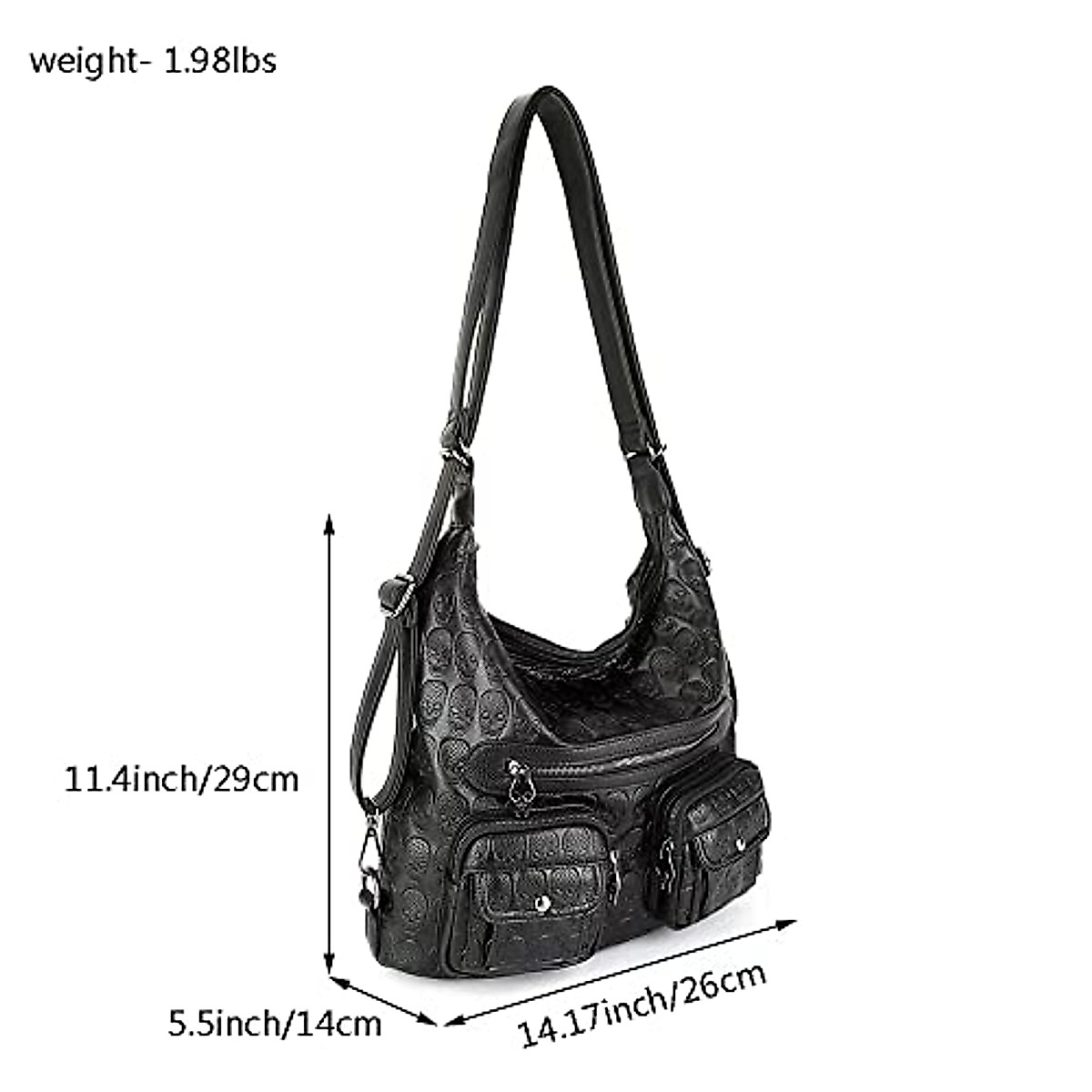 Black Skull Print Handbag Purse for Women Fashion Convertible Backpack Punk Hobo Shoulder Satchel for Christmas