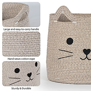 YOUDENOVA Large Woven Cotton Rope Storage Basket, Nursery Hamper with Handles for Blanket, Toys, Towels,Clothes, Baby Gift Baskets, Jute 15.7" L×13.4" H