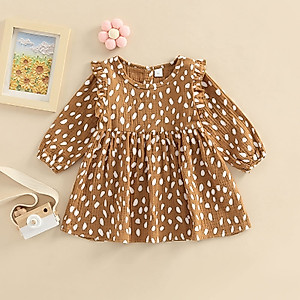 Hoanselay Toddler Infant Baby Girl Sister Matching Clothes Polka Dot Long Sleeve Romper Dress Cute Fall Winter Outfit Set (Brown, 5-6 Years)