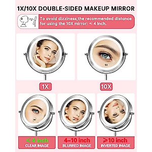 Gospire 1x/10x Magnifying Lighted Makeup Mirror Double Sided Round Standing 360 Degree Swivel Vanity Mirror for Shaving Bathroom Battery Operated 7 Inch Diameter (Silver-Button Switch)