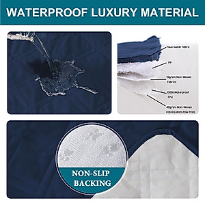 Turquoize Waterproof Armrest Covers for Chairs and Sofas Armrest Covers Couch Arm Covers for Sofa With Side Pocket Anti-Slip Furniture Protector Washable Armrest Slipcovers Set of 2, Navy