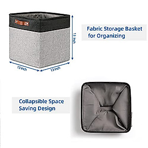 Temary Cube Storage Baskets 13 X 13 X 13 Fabric Storage Bins for Toys, Large Baskets Organization with Handles, Baskets for Organizing Towels, Blankets, Collapsible Shelf Baskets (Black&Gray)