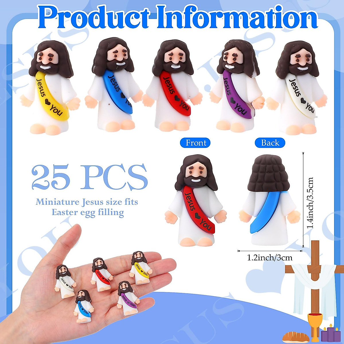 Bememo 25 Pcs Little Jesus Figures Original Design Easter Jesus Love You Mini Rubber Toys to Hide and Seek Religious Party Favors Sunday School Baptism Gifts Easter Egg Stuffers(Lively Colors)