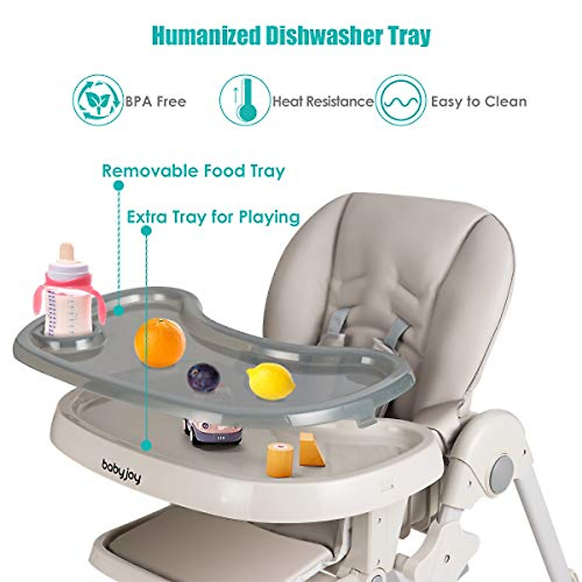 BABY JOY Convertible High Chair for Babies & Toddlers, Height Adjustable, Grow & Go High Chair w/Recline & Footrest, Removable Dishwasher Safe Meal Tray, Portable Baby Dinning Chair w/Wheels (Gray)